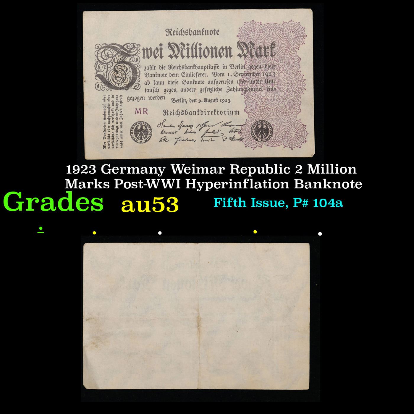 1923 Germany Weimar Republic 2 Million Marks Post-WWI Hyperinflation ...