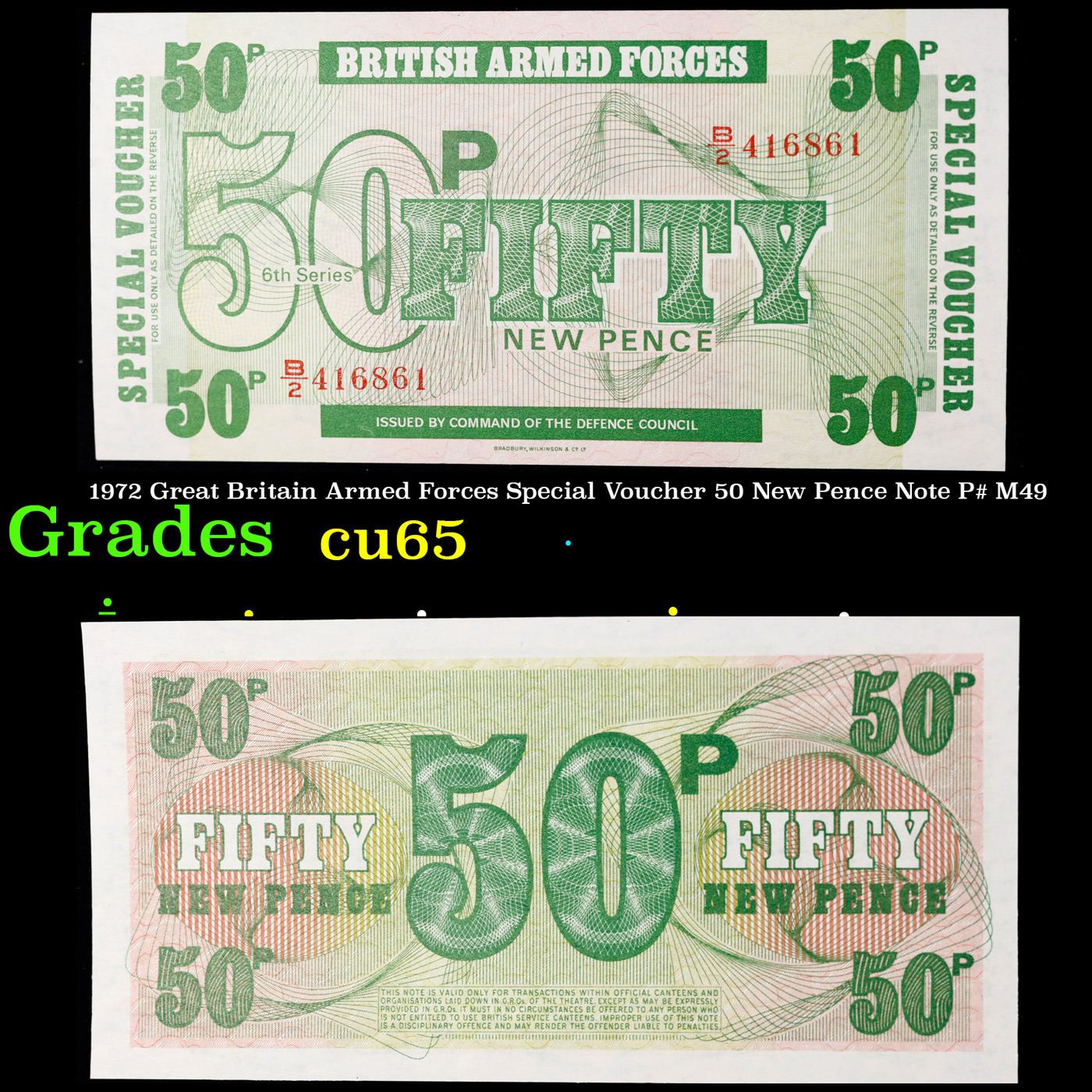 1972 Great Britain Armed Forces Special Voucher 50 New Pence Note P ...