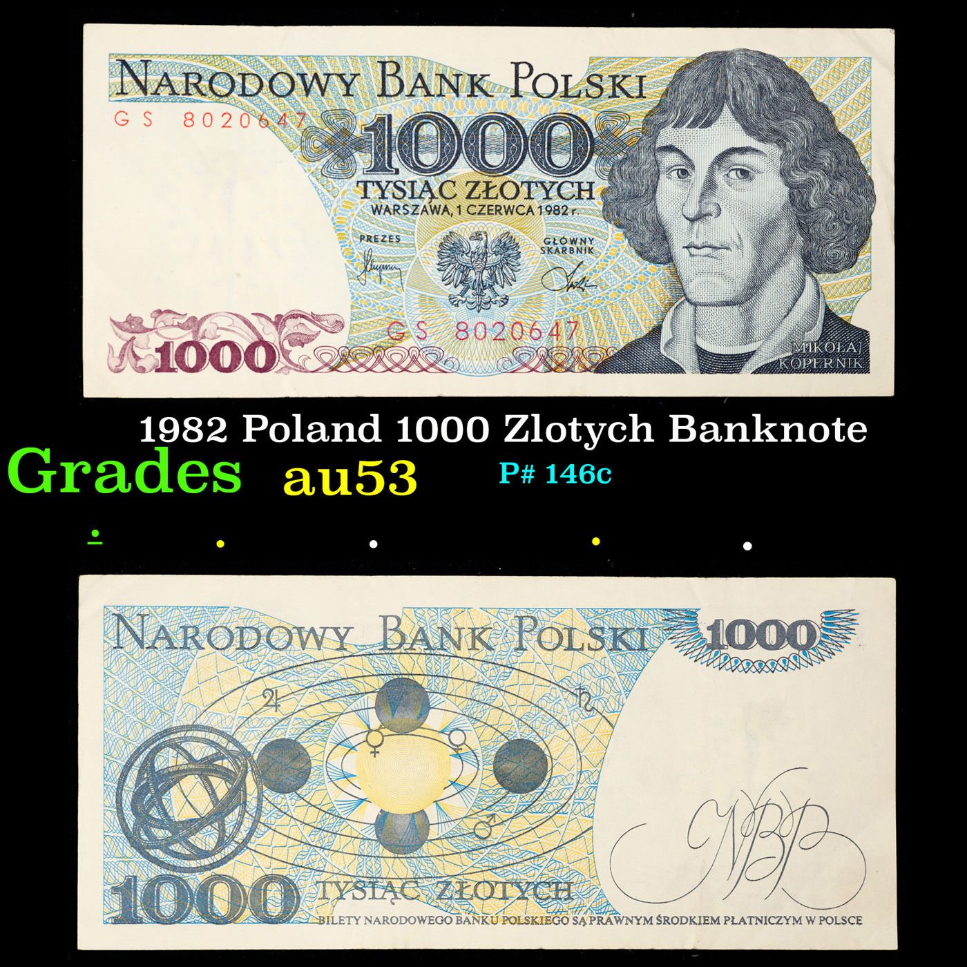1982 Poland 1000 Zlotych Banknote Grades Select AU
