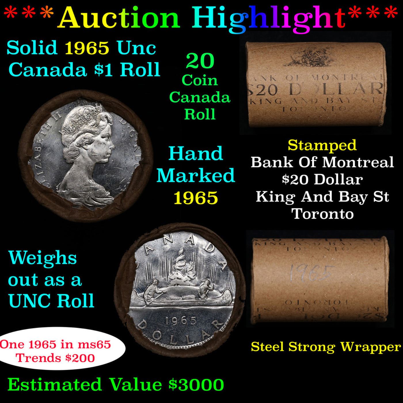 ***Auction Highlight*** Full Roll of Silver 1965 Canadian Dollar with ...