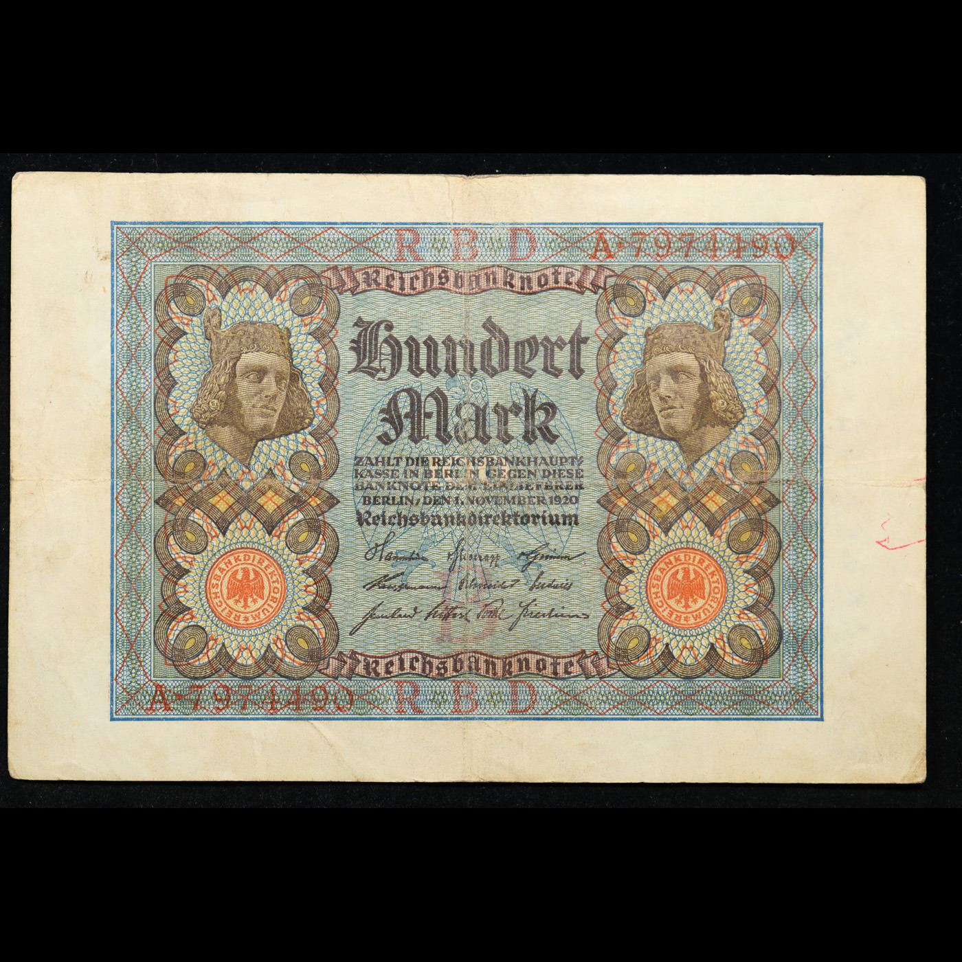 1920 Germany Weimar Republic 100 Marks Post-WWI Hyperinflation Banknote ...