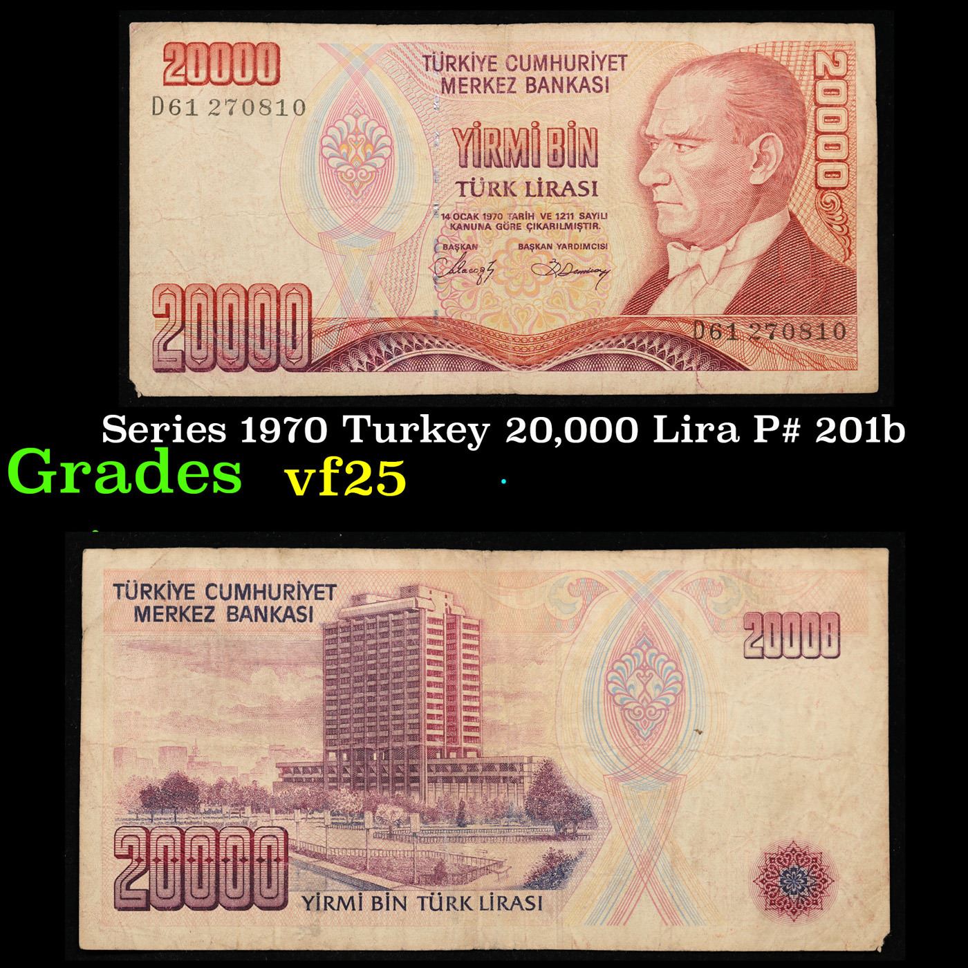 Series 1970 Turkey 20,000 Lira P# 201b Grades vf+