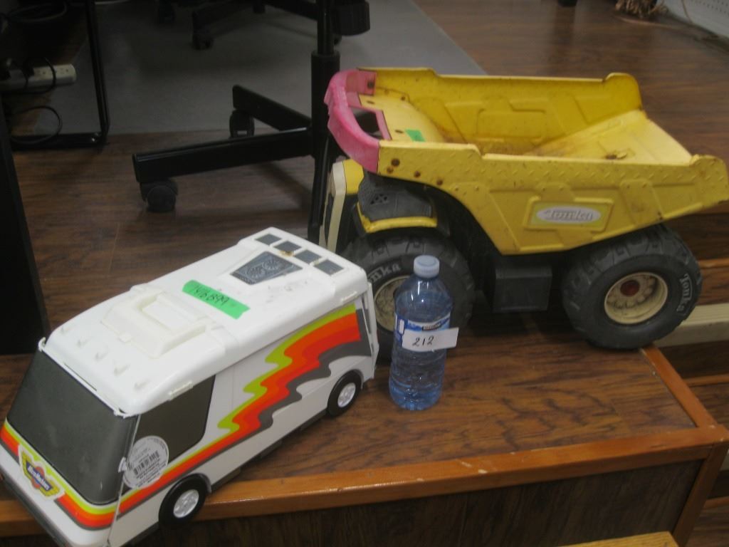 fold out toy car van, Tonka dump truck