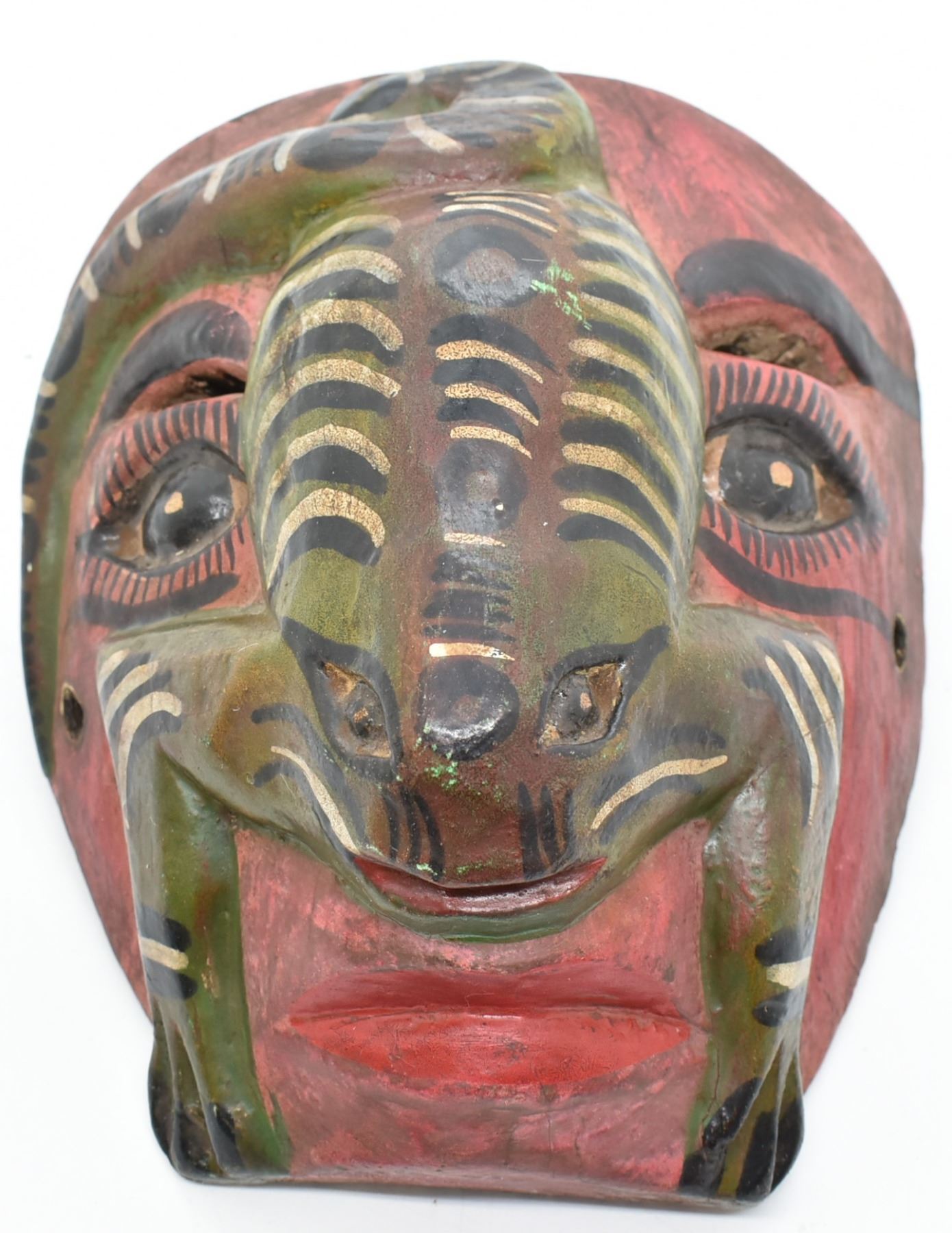 Antique Vintage Mexican Carved Wood Iguana Mask