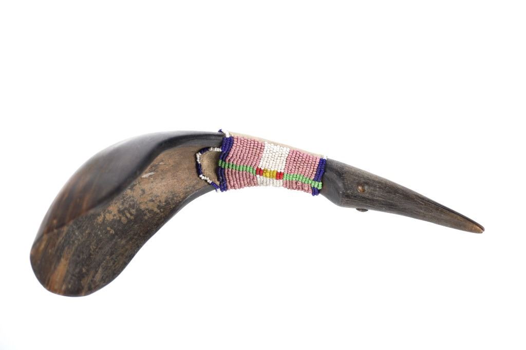 Plains Buffalo Horn Bird Effigy Beaded Spoon