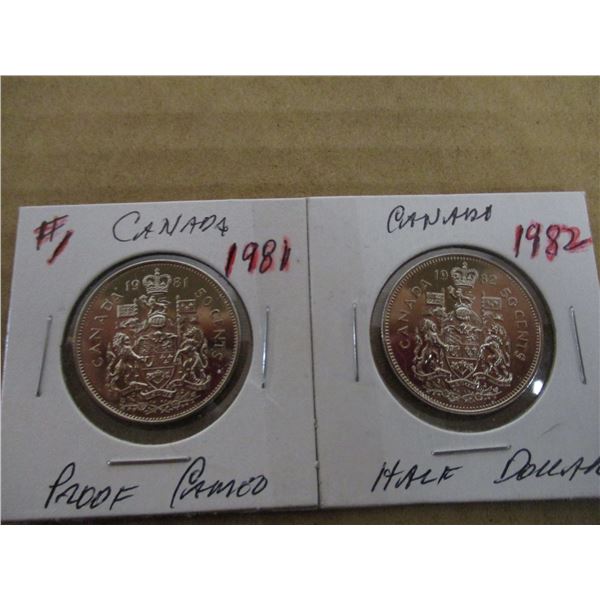 1981 - 1982 PROOF CAMEO CANADA HALF DOLLARS