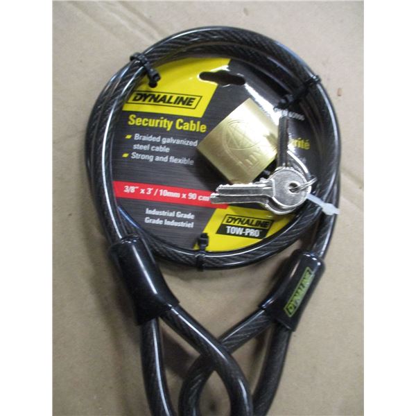 NEW: 3/8" X 3' SECURITY CABLE C/W LOCK