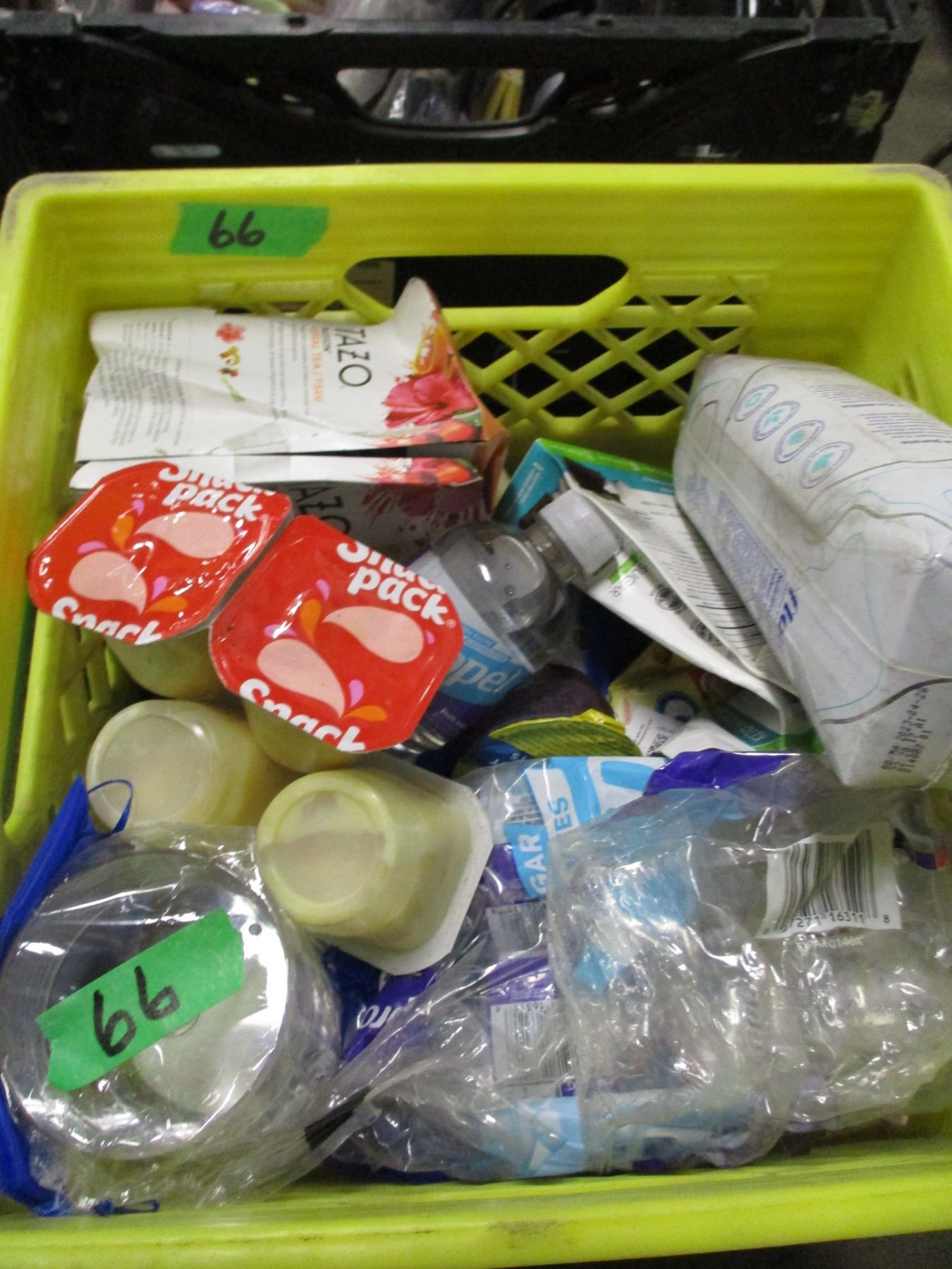 FREIGHT DAMAGE (AS IS): TOTE C/W GROCERIES INCLUDING PUDDING, WATER ...