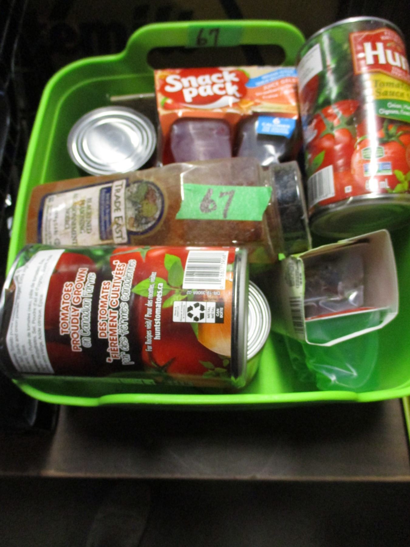 FREIGHT DAMAGE (AS IS): TOTE C/W TOMATOES, SNACK PACKS, SEASONING, ETC