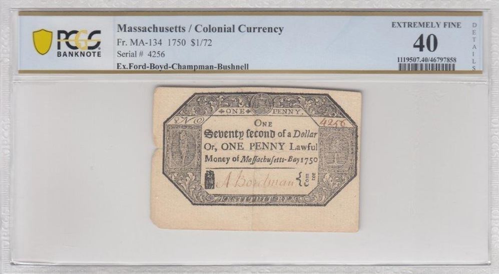 Lawful Money of the Massachusetts-Bay. 1750. One Seventy second of a ...