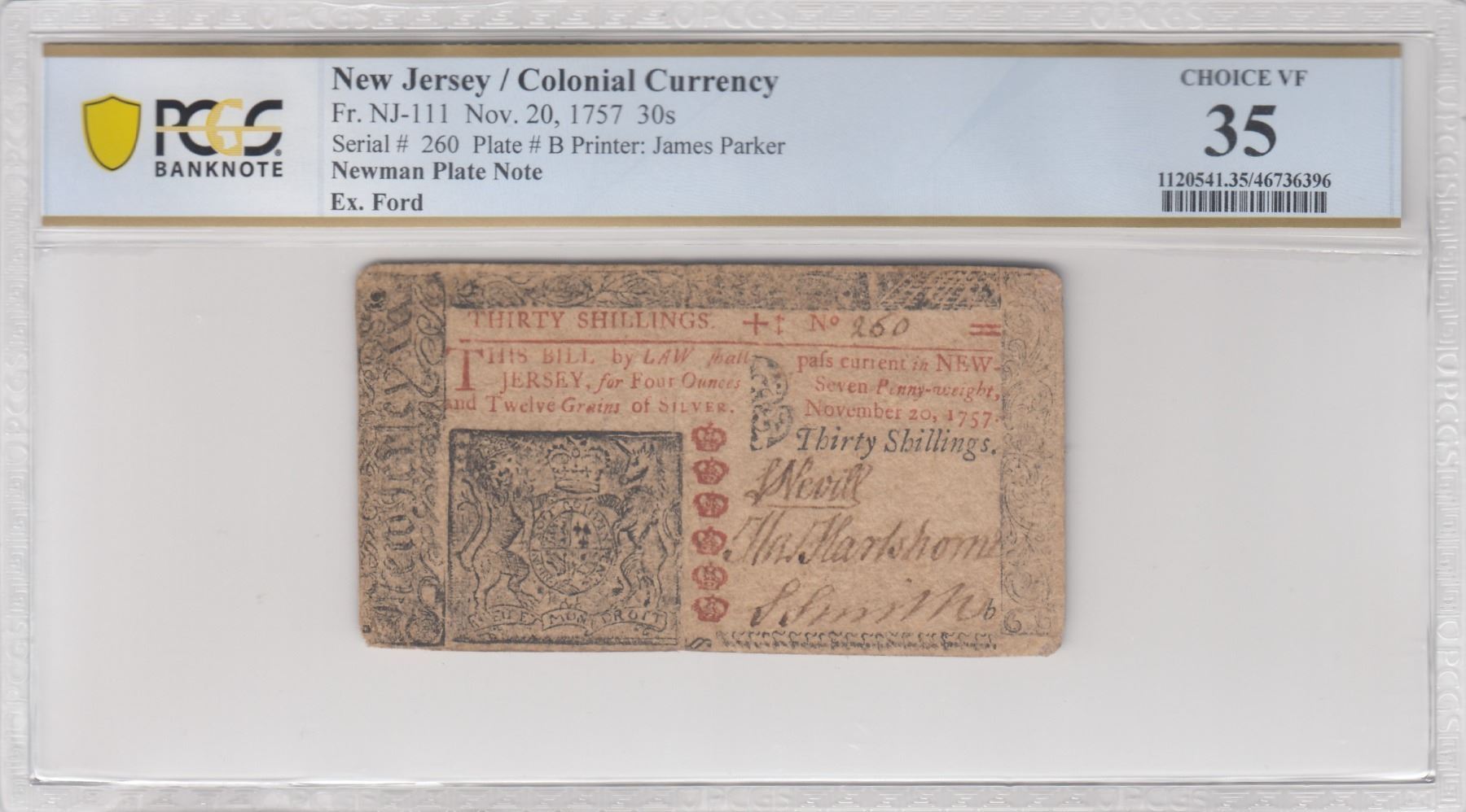 New-Jersey. November 20, 1757. Thirty Shillings. Fr. NJ-111. PCGS ...