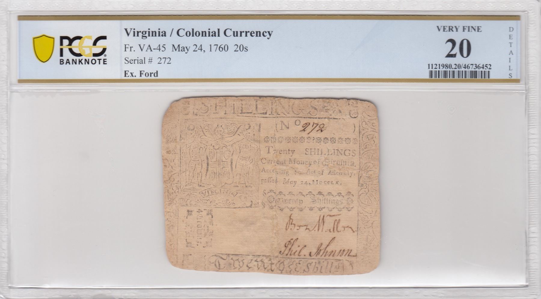 Current Money of Virginia. Act of Assembly Passed May 24, MDCCLX (1760 ...