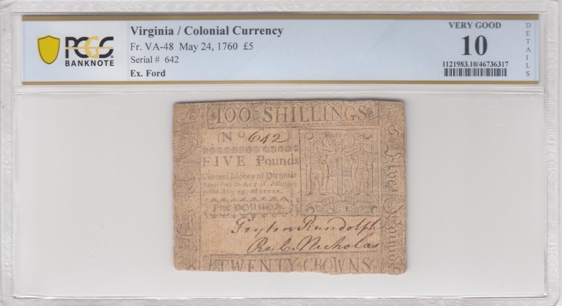 Current Money of Virginia. Act of Assembly Passed May 24, MDCCLX (1760 ...