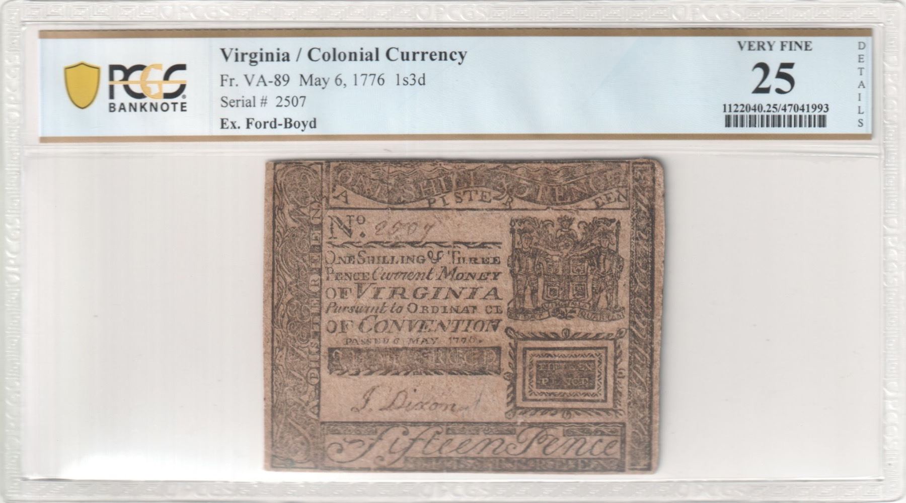 Current Money of Virginia. May 6, 1776. Ordinance of Convention. One ...