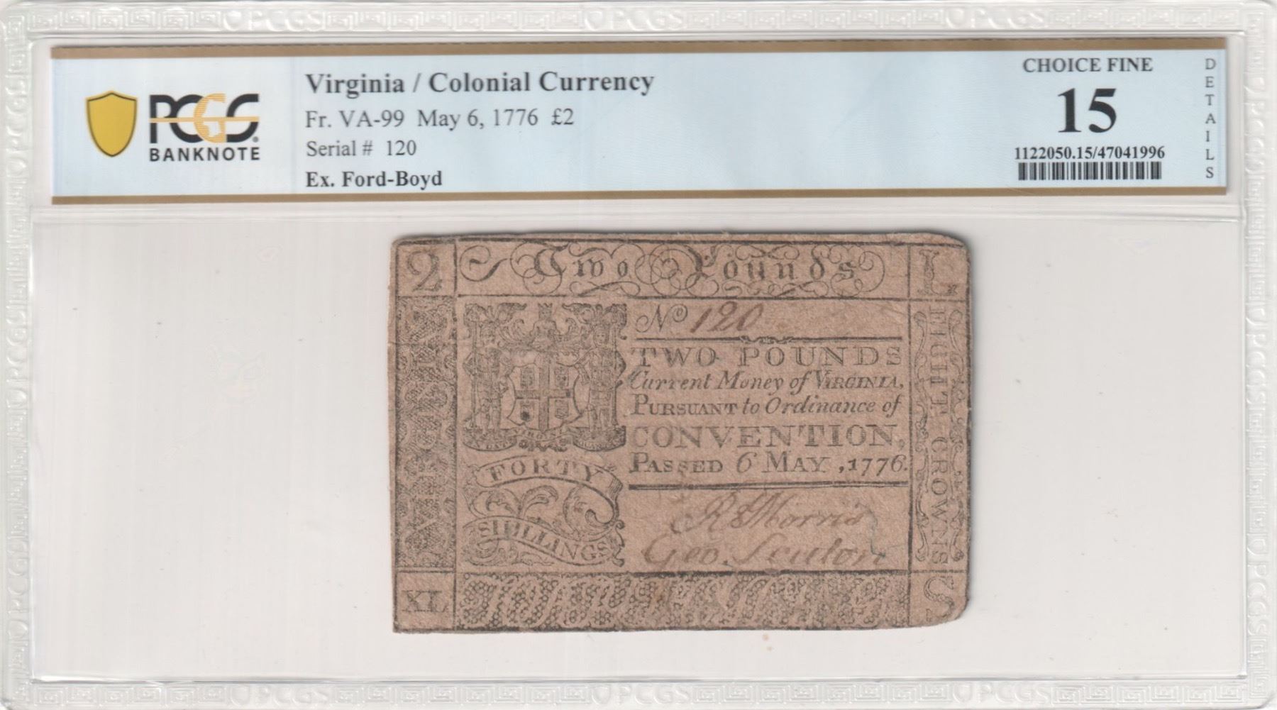 Current Money of Virginia. May 6, 1776. Ordinance of Convention. Two ...