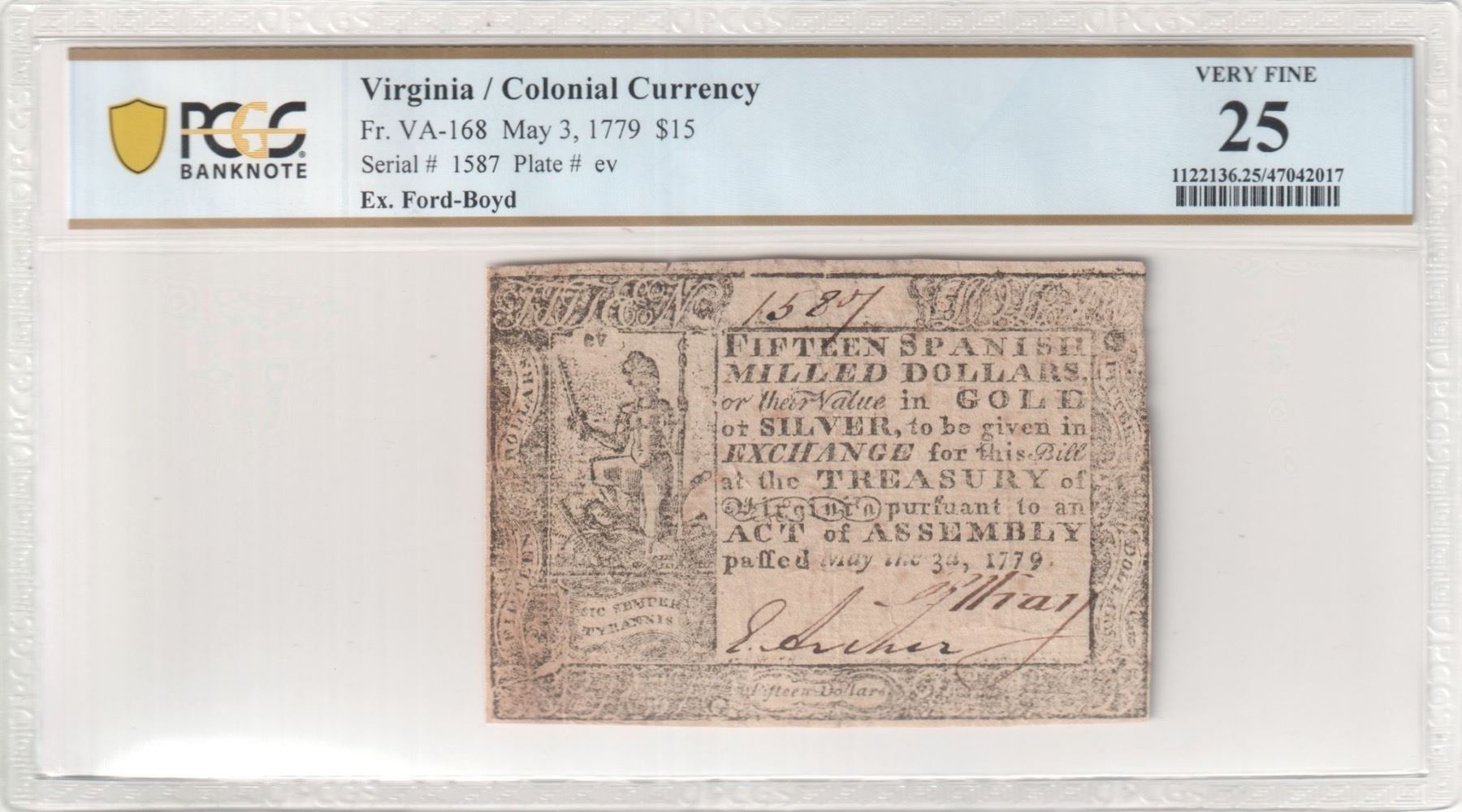 Virginia. May 3, 1779. Treasury of Virginia. Act of Assembly. Fifteen ...