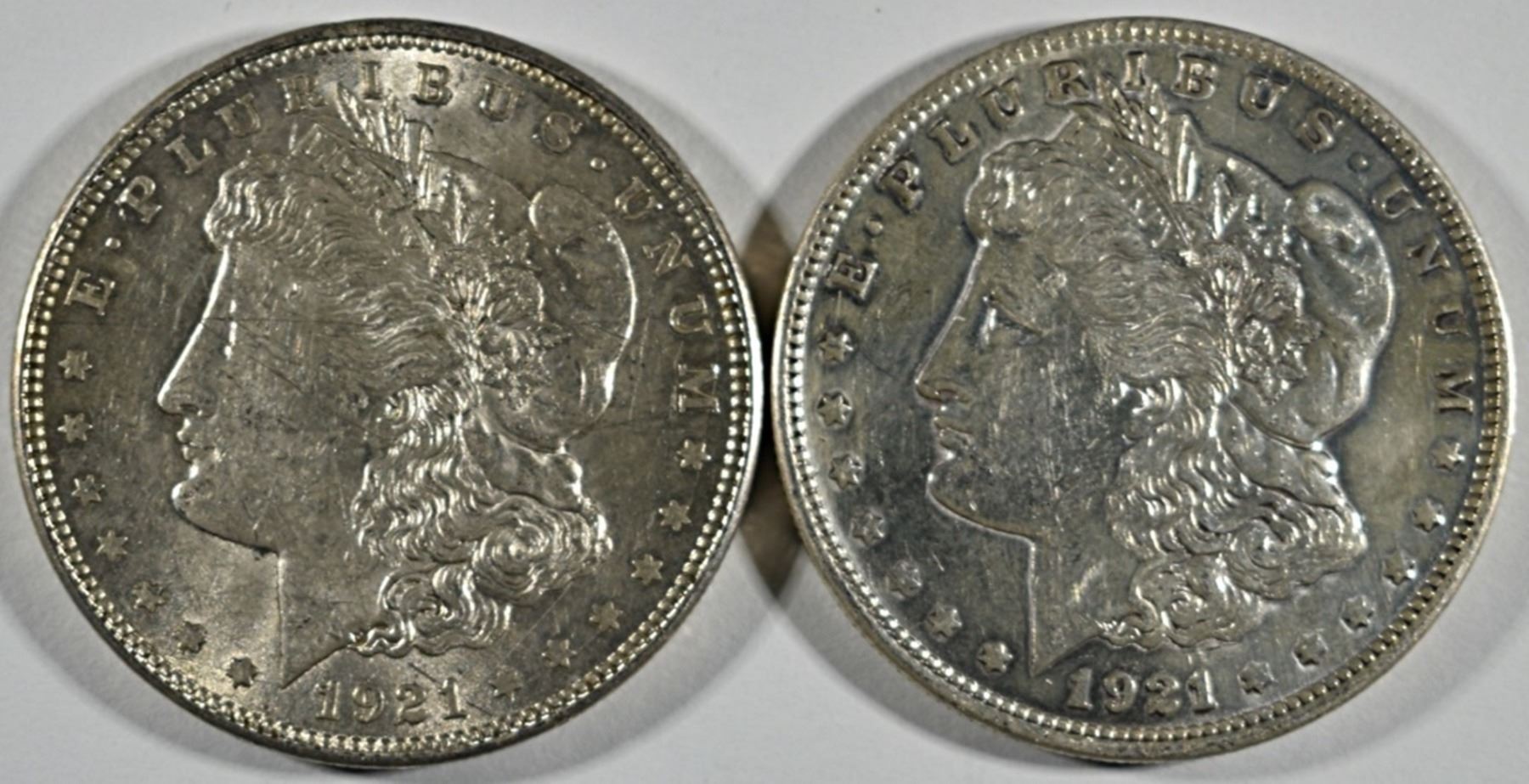 (2) 1921 MORGAN DOLLARS VF/XF WITH SCRETCHES