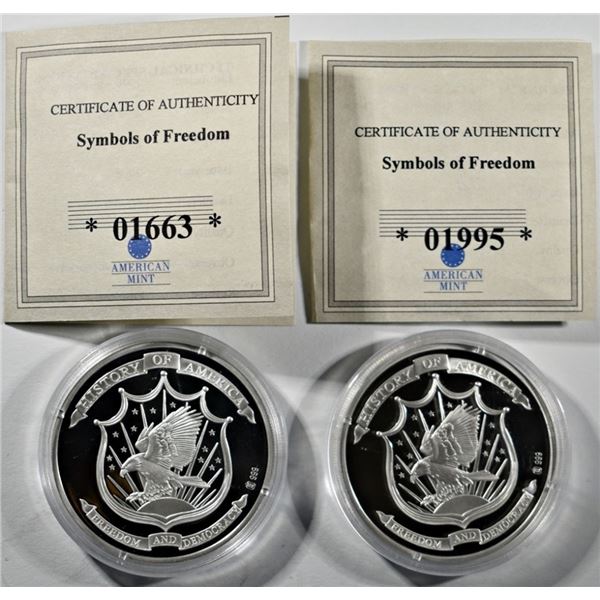 (2) SYMBOLS OF FREEDOM .999 SILVER COMMEMS