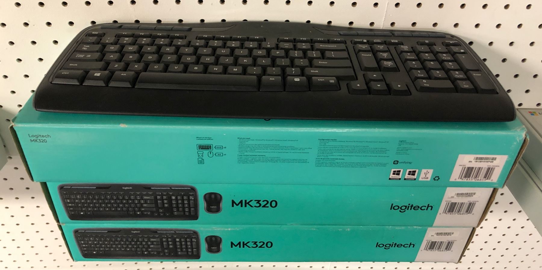 Group of 3 Logitech MK320 wireless keyboard & mouse sets in boxes