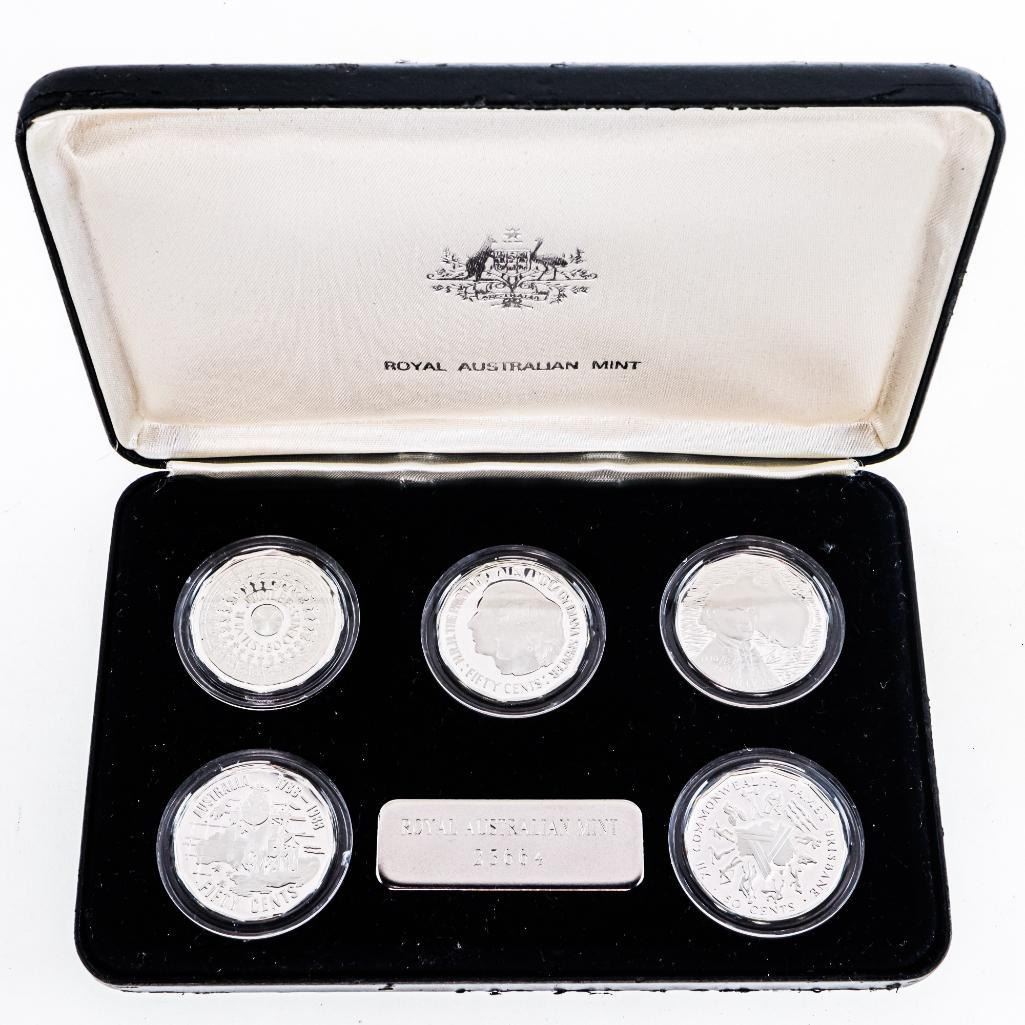 Royal Australian Mint 5 Silver 50 Cent Coin Set - 1988-1989 Serialized ...