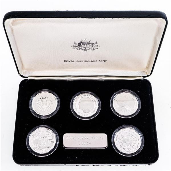Royal Australian Mint 5 Silver 50 Cent Coin Set - 1988-1989 Serialized - Masterpieces in Silver - Ca