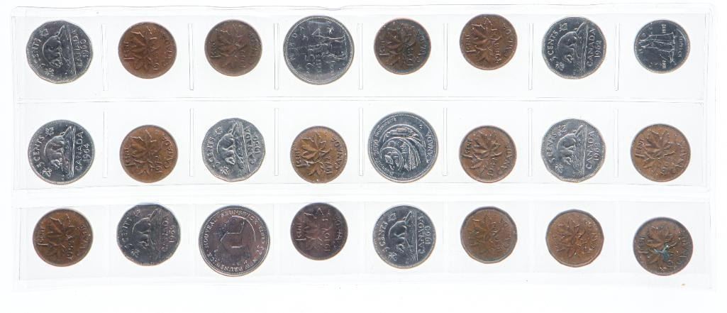 Collection of 24 Coins of Canada Etc.