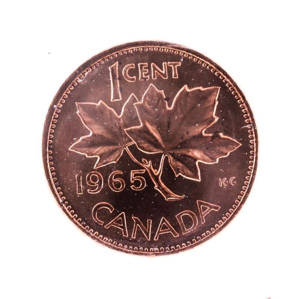 Canada, 1965 One cent Coin MS64 ICCS LB P5;Red