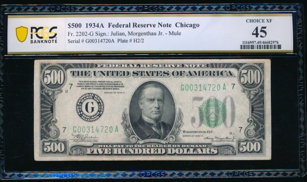 1934A $500 Chicago FRN PCGS 45