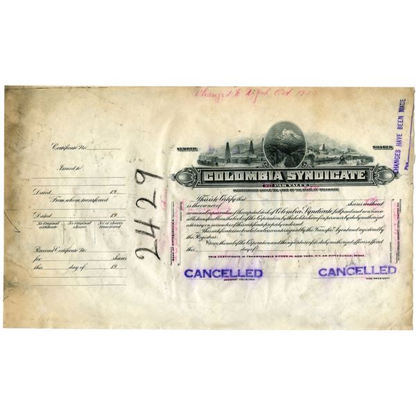 Colombia Syndicate 1925 Progress Proof Plate Cancellation Stock Colombia Syndicate 1925 Progress Proof Plate Cancellation Stock