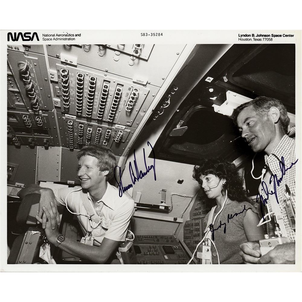 Judy Resnick, Steven Hawley, and Mike Mullane Signed Photograph