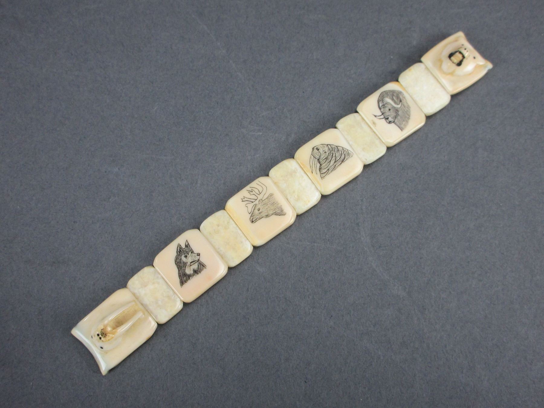 Carved And Scrimshawed Alaskan Ivory Watch Band- 6.25" X .75"
