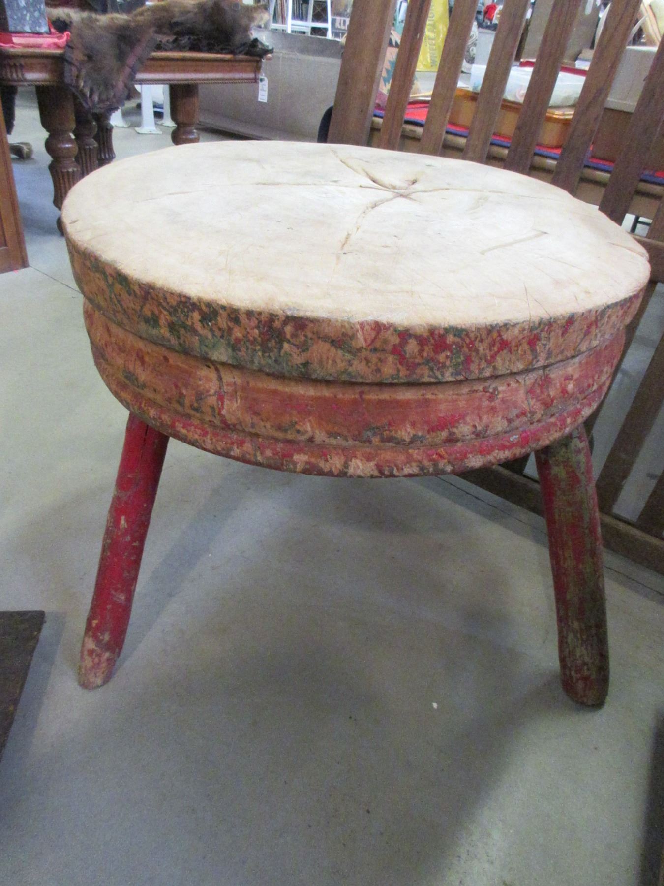 Round Antique Butcher Block- 28"H X 32"W