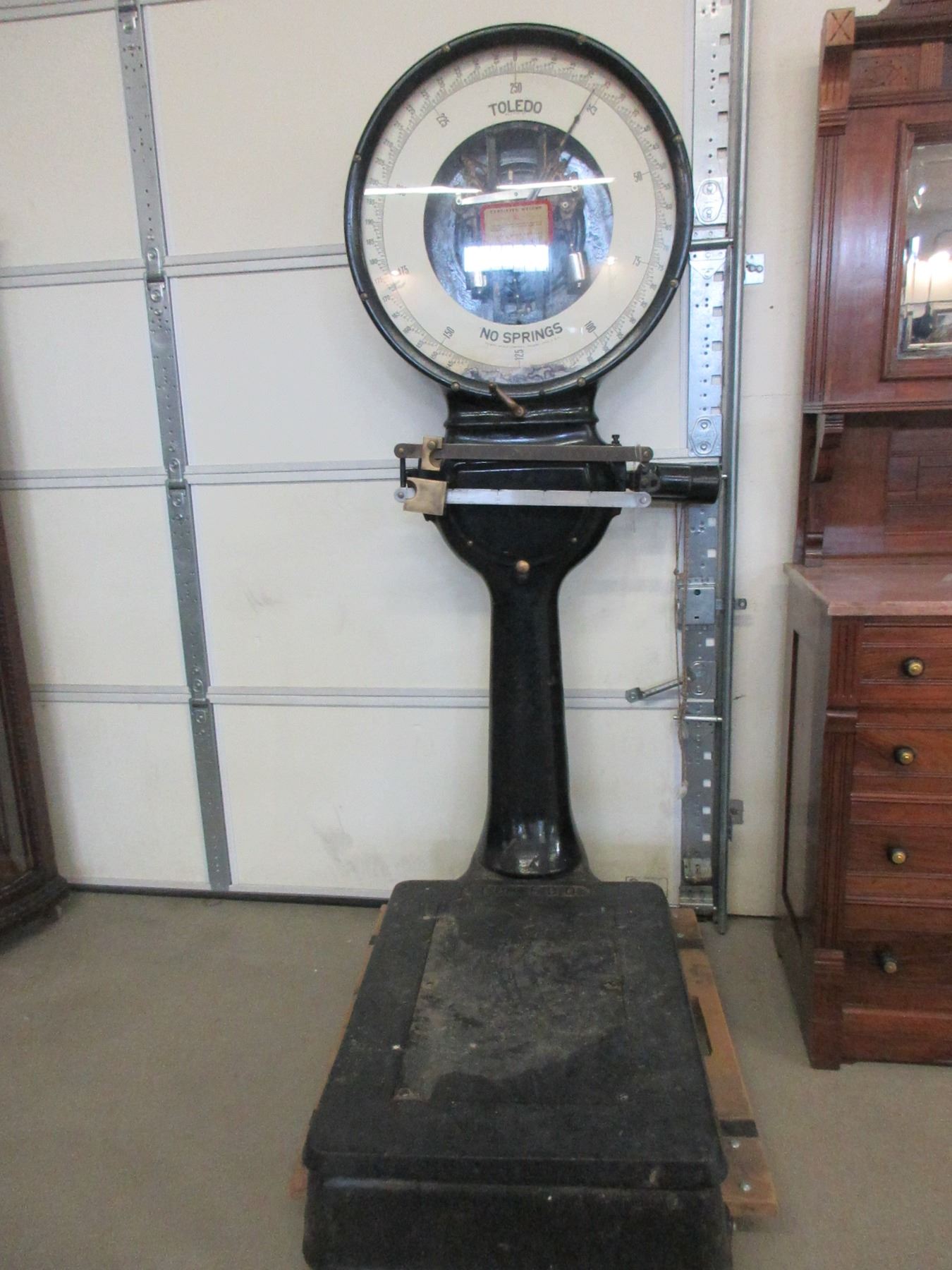 Large Toledo Cast Iron Floor Scale- 250 LBS- 73"H X 44"L X 22"W