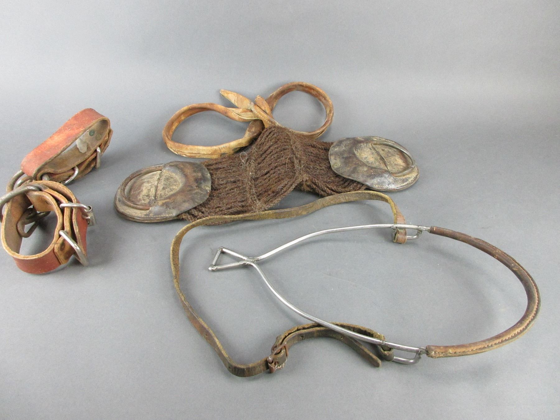Rawhide Hobbles- Leather Hobbles- Metal Tie Down Marked US Mohair Cinch ...