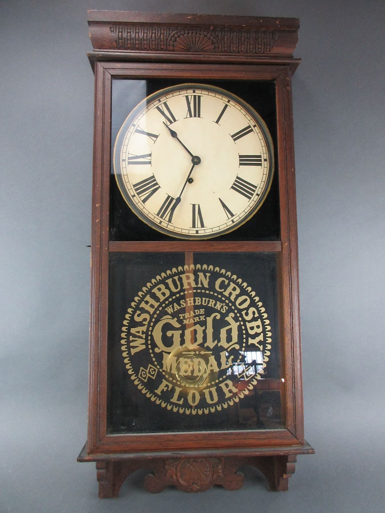Washburn Crosby Gold Medal Flour Clock- Carved Case- 38" X 16"