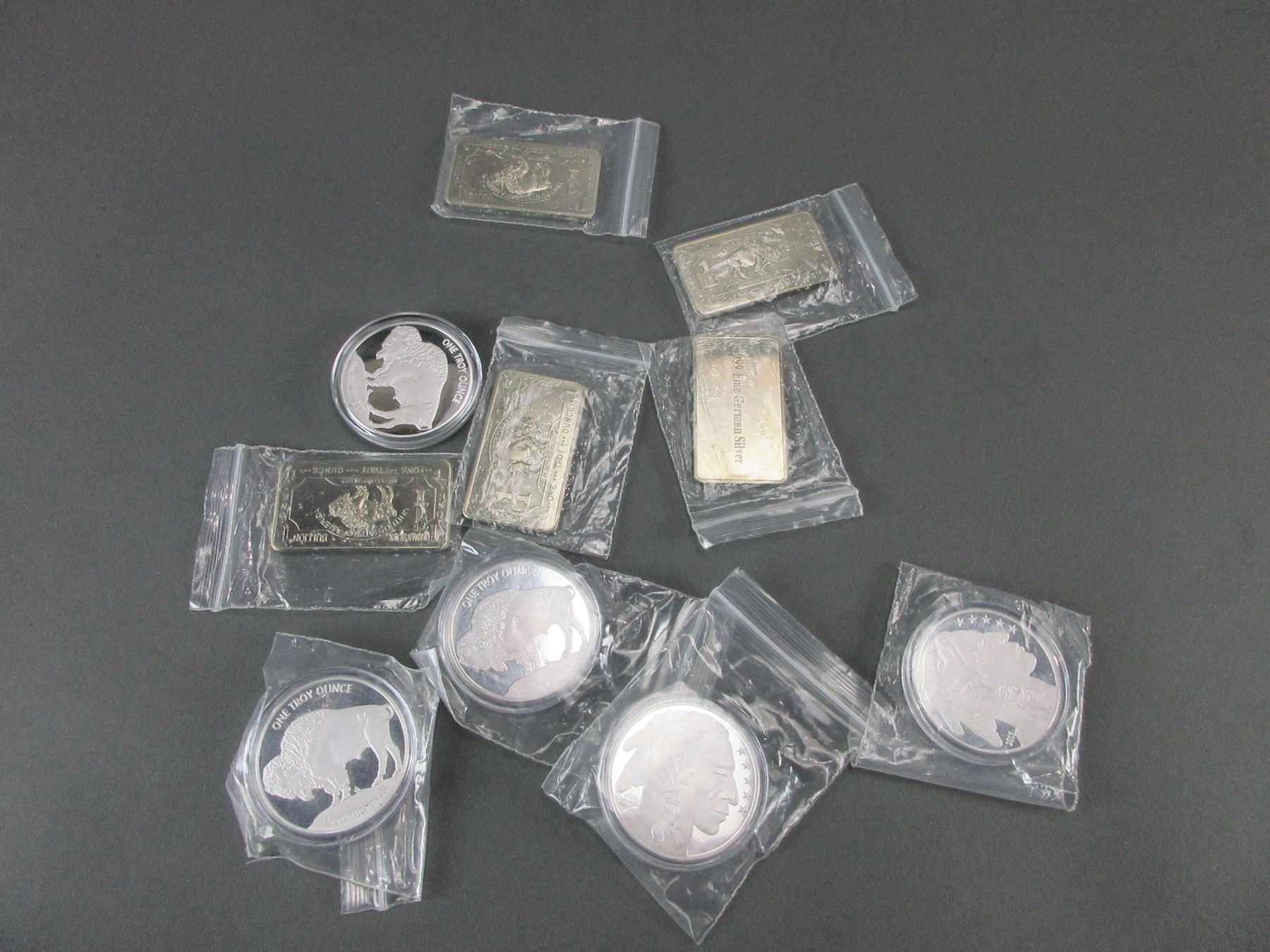 5 1 OZ Buffalo German Silver Bars- 5 1 OZ Buffalo German Silver Rounds