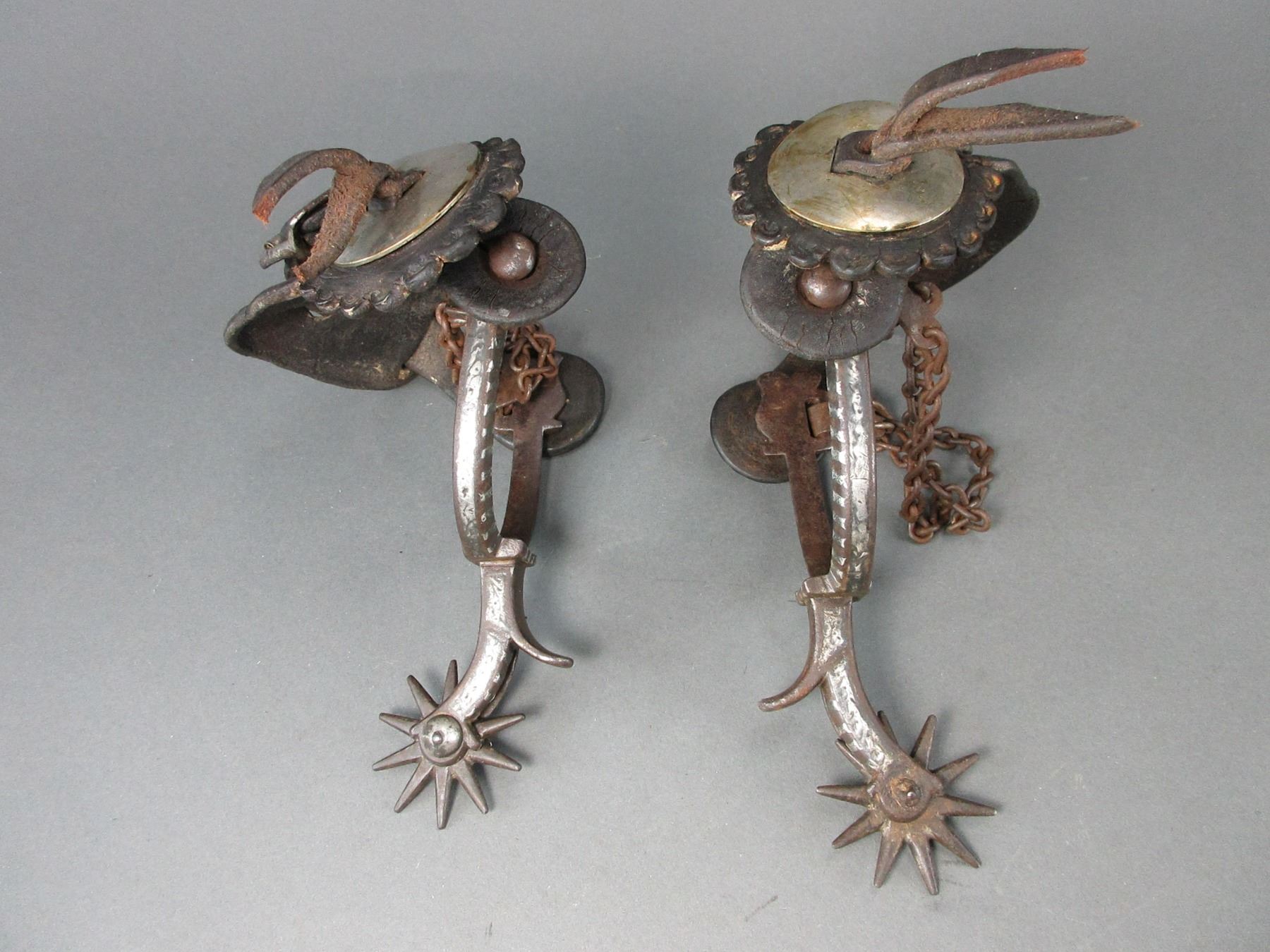 Unmarked Early California Silver Inlaid Spurs- .5" Bands- 2.25" Shanks ...