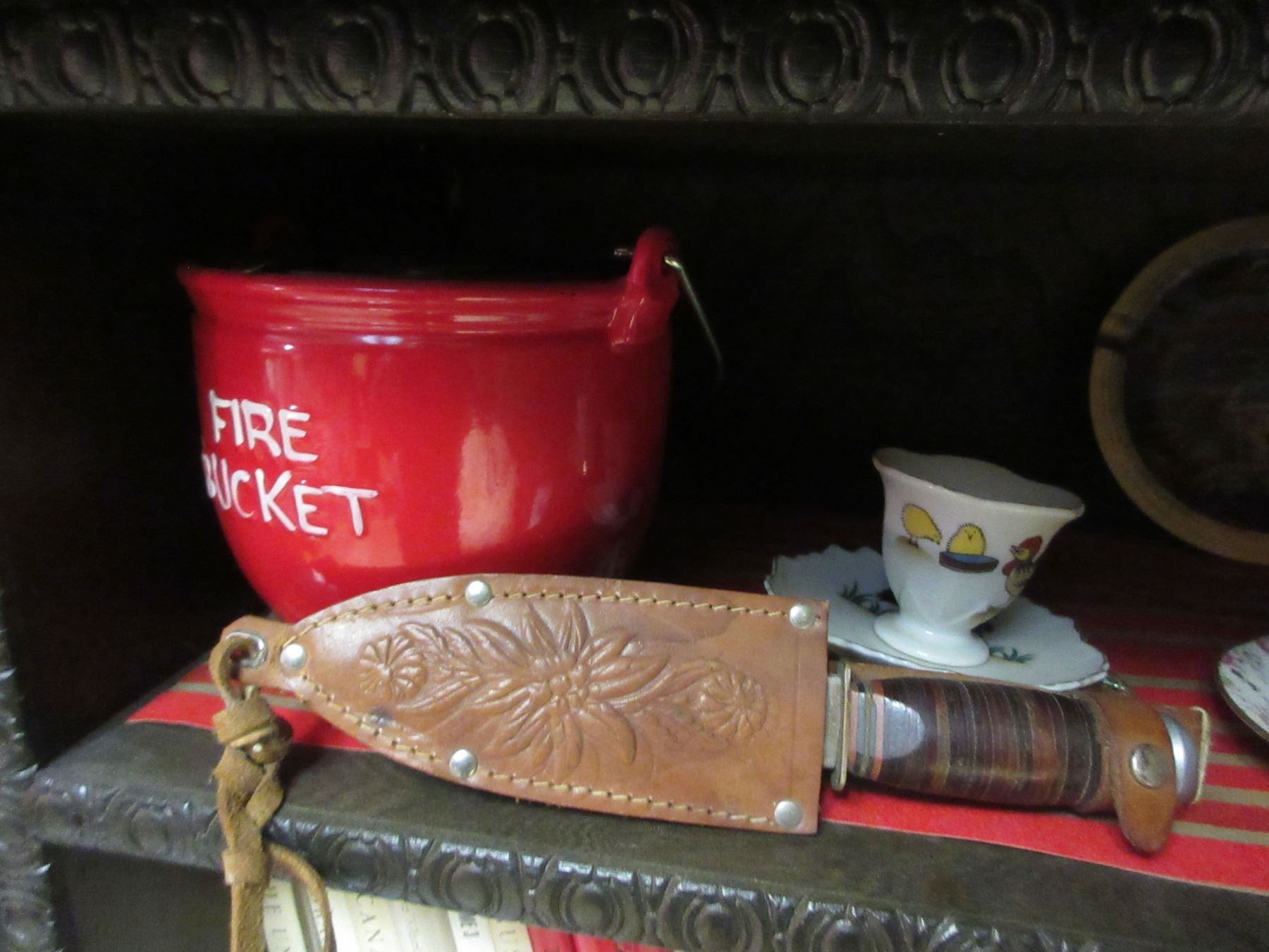 BAR ROOM: FIRE BUCKET ASHTRAY, POCKET KNIFE & SHEATH, C&S, TOY PISTOL ...
