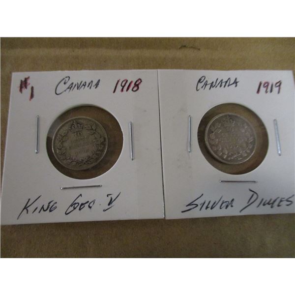 1918 & 1919 CANADA KING GEORGE V SILVER DIME