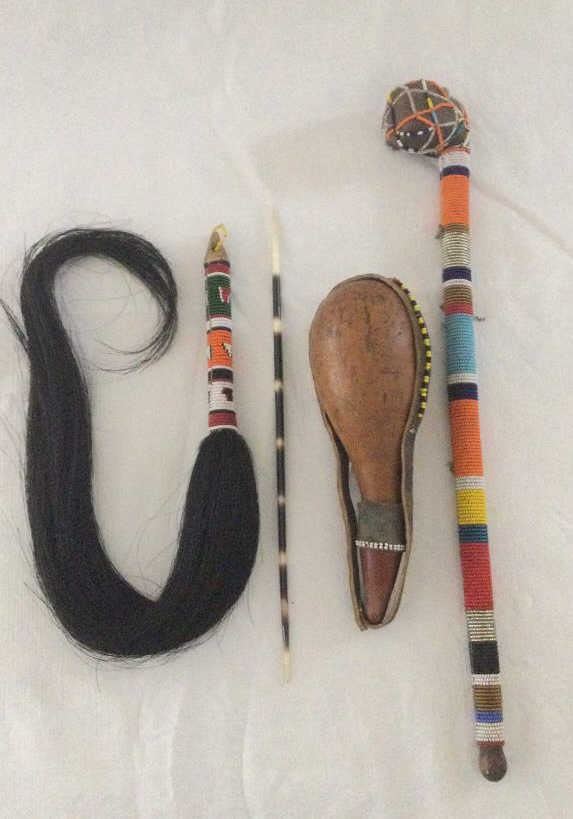 AFRICAN TRIBE STICK, RATTLE, HORSETAIL DUSTER