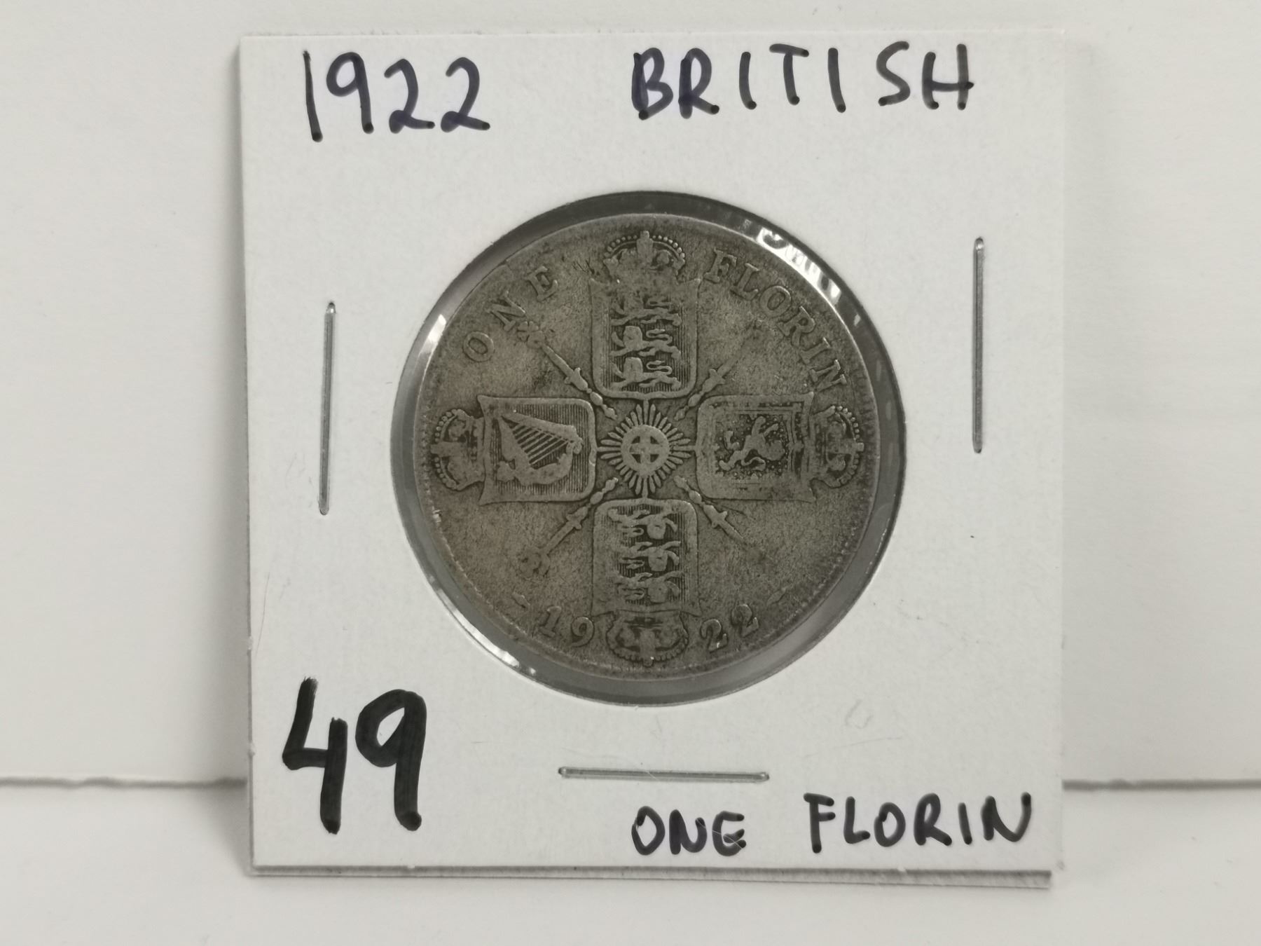 1922 Bristish Silver One Florin Coin - Schmalz Auctions