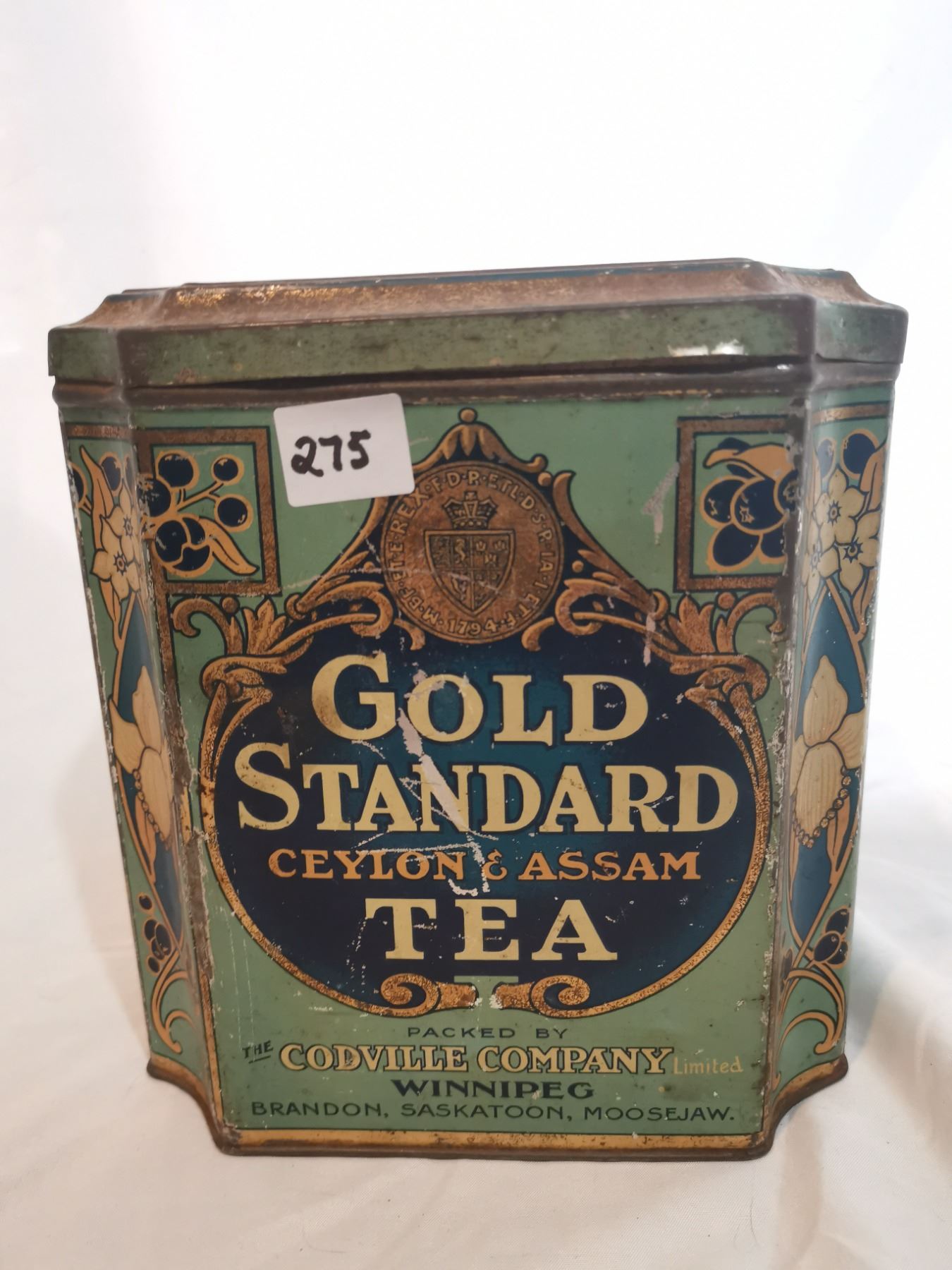 Gold Standard tea tin cans 3lbs Moose Jaw - Schmalz Auctions