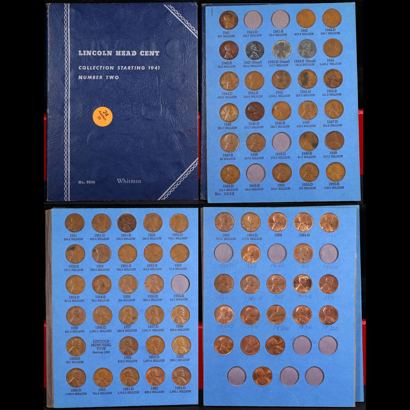 Nearly Complete Lincoln Cent Book 1941-1964 75 coins