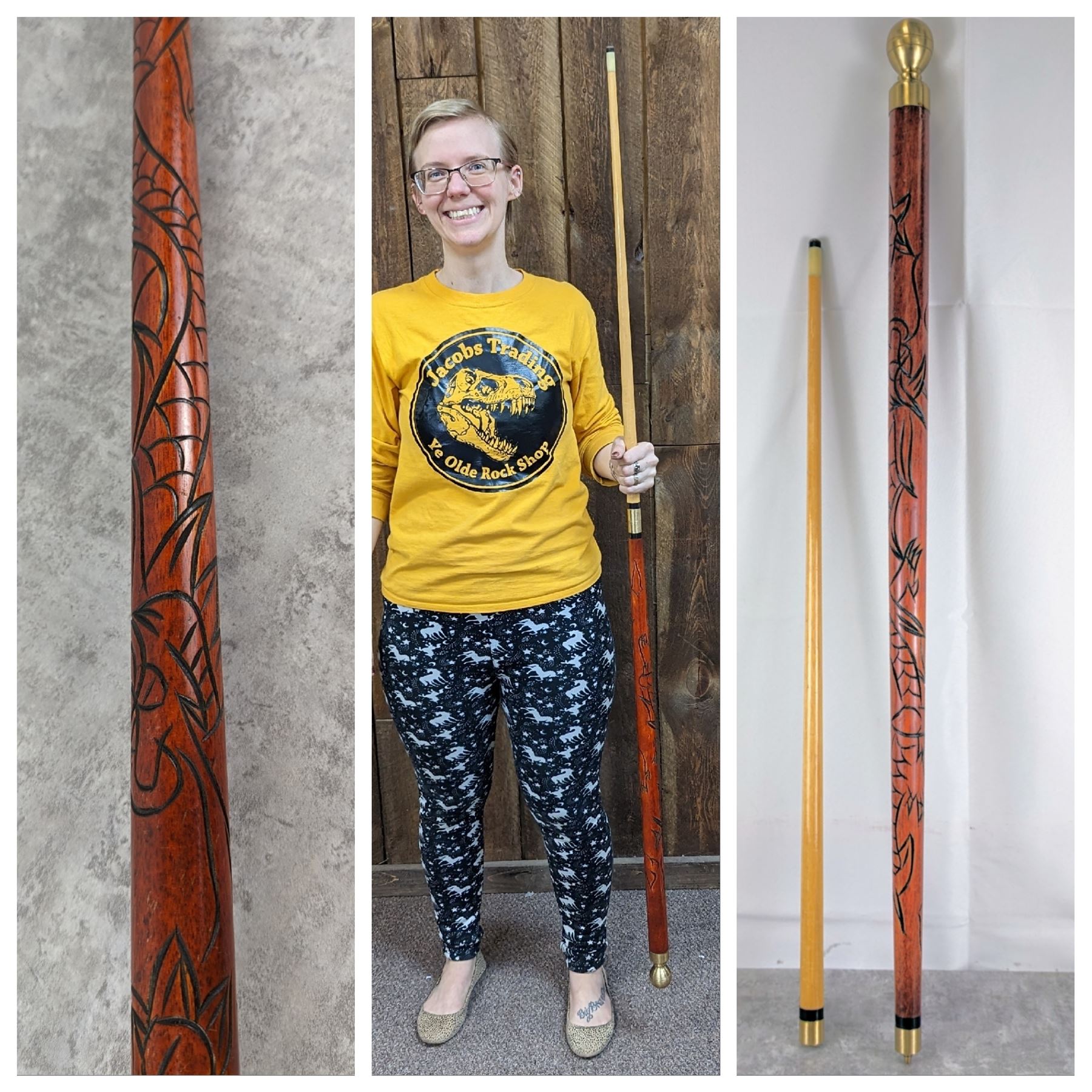 Vintage Pool Cue / Carved Walking Stick