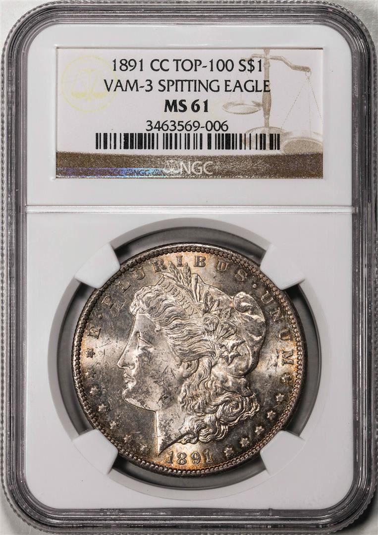 1891-CC VAM-3 Spitting Eagle Top 100 $1 Morgan Silver Dollar Coin NGC MS61