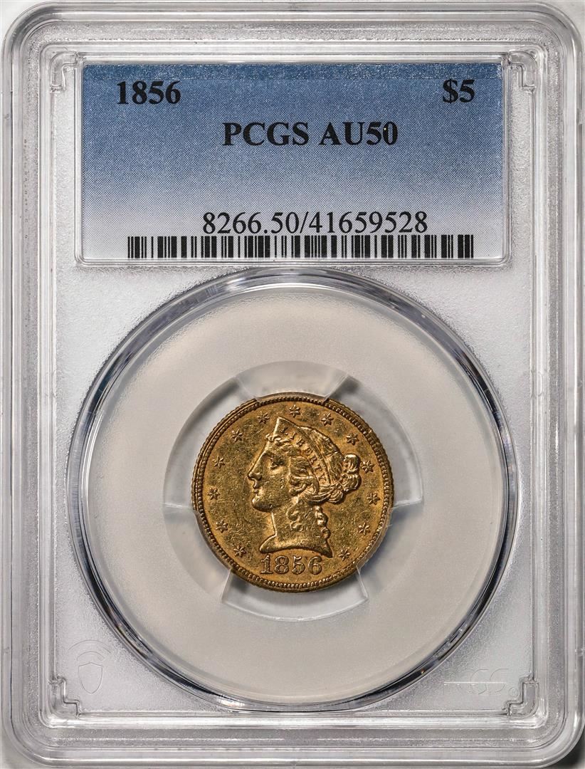 1856 $5 Liberty Head Half Eagle Gold Coin PCGS AU50