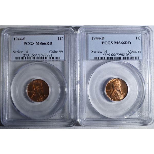 1944-D MS66 RD & 44-S MS66 RD WHEAT CENTS PCGS