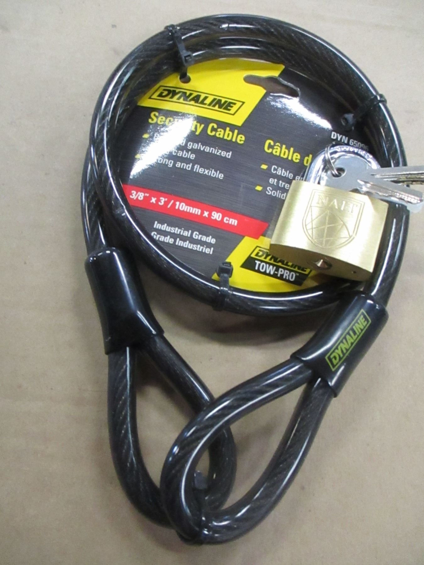 NEW: 3/8" X 3' SECURITY CABLE C/W LOCK