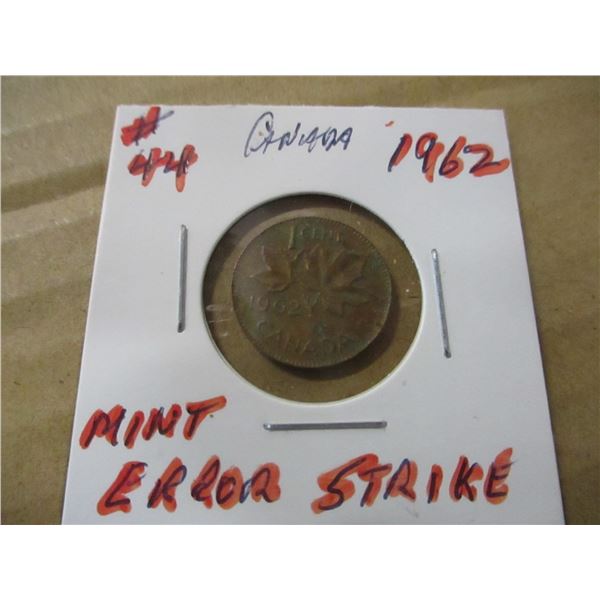1962 CANADA HALF PLANCHET STRIKE ERROR CANADA PENNY