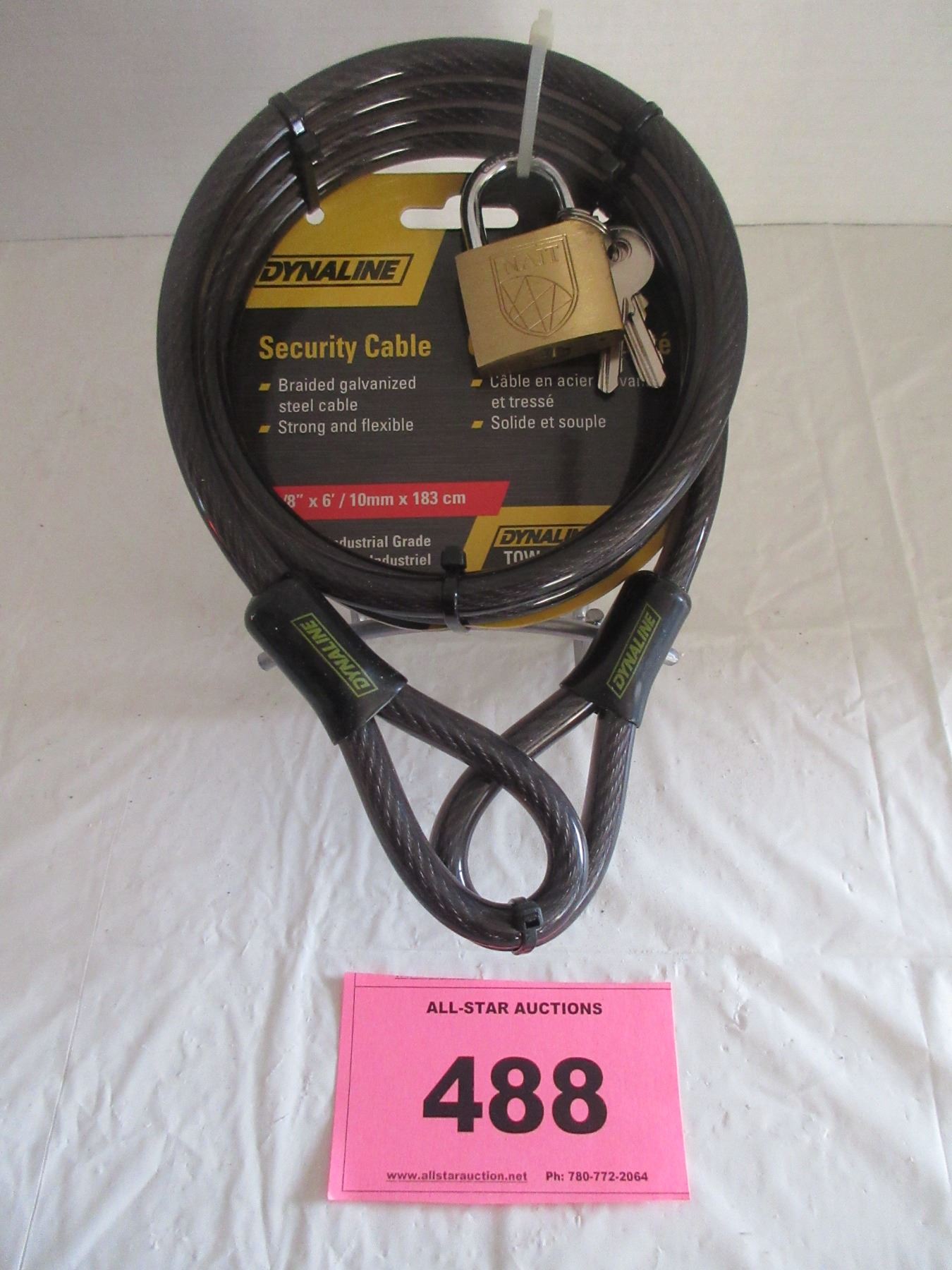 NEW: DYNALINE 3/8" X 6' SECURITY CABLE WITH LOCK & KEYS